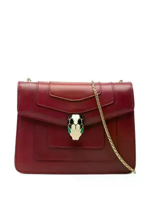 BVLGARI 2000-2026 Small Leather Square Serpenti Forever Chain Crossbody Bag - Red