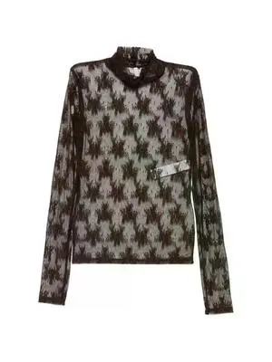Imperial Floral Lace Roll-neck Top - Brown