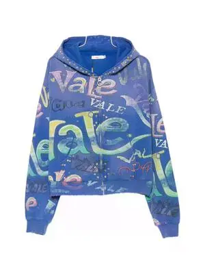 VALE FOREVER Stud-embellished Logo-print Hoodie - Blue