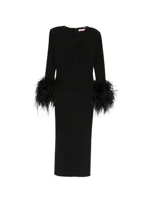 TWENTY FOURHAITCH Feather-trim Long-sleeve Midi Dress