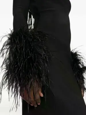 TWENTY FOURHAITCH Feather-trim Long-sleeve Midi Dress