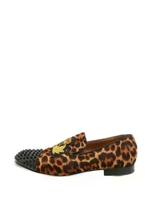 CHRISTIAN LOUBOUTIN Leopard Print Embellished Loafers - Brown