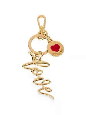 Moschino Heart-motif Script-logo Keyring - Gold