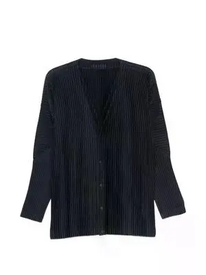 Issey Miyake Plissé-effect V-neck Sweater - Blue