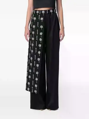 M.MARQUISE Wool Crystal Embellished Draped Wide-leg Trousers