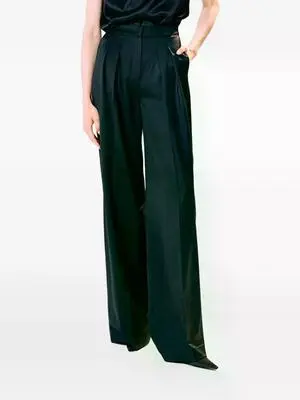 M.MARQUISE Wool Crystal Embellished Draped Wide-leg Trousers - Black