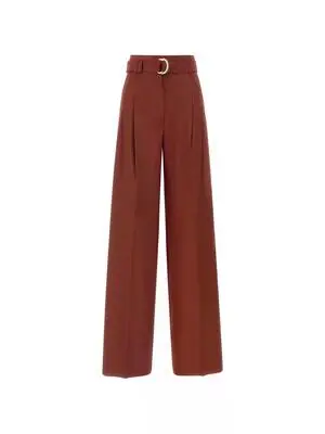 Max Mara Belted Pleated Wool Canvas Trousers
