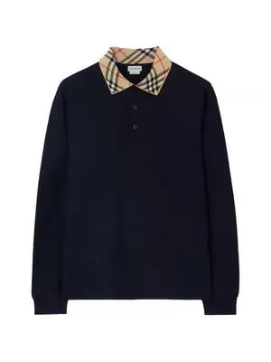 Burberry Long-sleeve Check Collar Cotton Polo Shirt