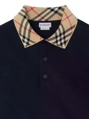 Burberry Long-sleeve Check Collar Cotton Polo Shirt