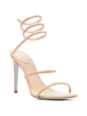 Rene Caovilla Cleo Patent Leather Sandals With Glitter Embellished Sole