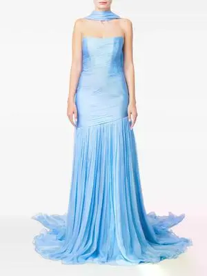 M.MARQUISE Adeline Strapless Ruched Maxi Dress - Blue