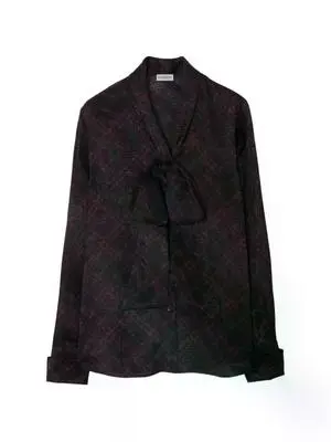 Burberry Check Silk Blend Scarf Blouse - Purple