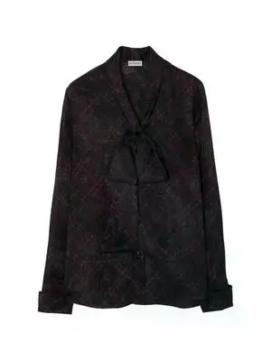 Burberry Silk Blend Check Scarf Blouse - Purple