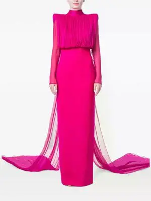 M.MARQUISE Pleated Cape-detail Maxi Dress