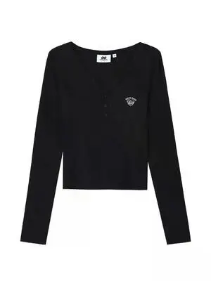 CHOCOOLATE Ribbed Knit Long Sleeve Top With Embroidered Heart