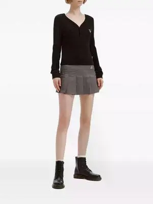 CHOCOOLATE Ribbed Knit Long Sleeve Top With Embroidered Heart
