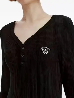 CHOCOOLATE Ribbed Knit Long Sleeve Top With Embroidered Heart