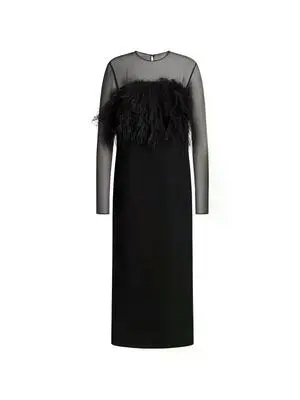 Alberta Ferretti Feather-detail Sheer-panel Midi Dress