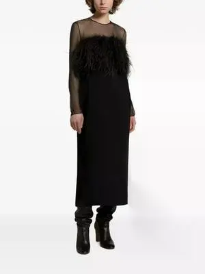 Alberta Ferretti Feather-detail Sheer-panel Midi Dress