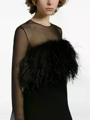 Alberta Ferretti Feather-detail Sheer-panel Midi Dress