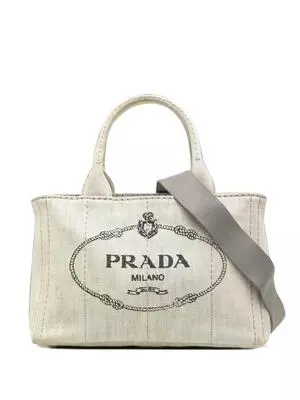 Prada 2010-2026 Small Denim Canapa Logo Tote Satchel Grey