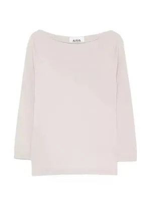 Alpha Studio Fine Knit Boat Neck Long Sleeve Sweater - Neutrals