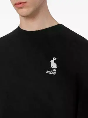 Moschino Embroidered Rabbit Motif Crew Neck Sweater - Black