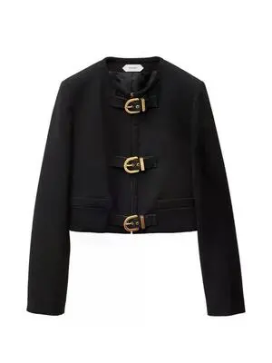 Versace Natté Wool Crop Jacket With Metal Buckles