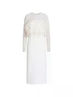 Alberta Ferretti Feather-detail Sheer-panel Midi Dress