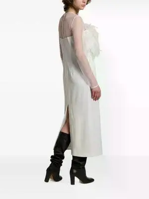 Alberta Ferretti Feather-detail Sheer-panel Midi Dress