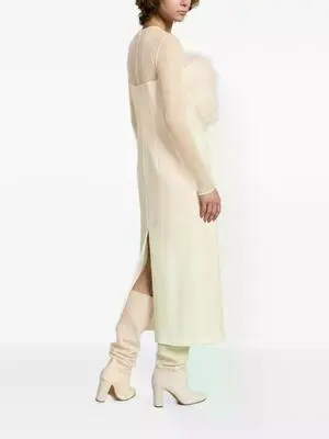 Alberta Ferretti Feather-detail Sheer-panel Midi Dress - White