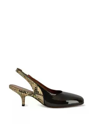 Dries Van Noten Leather Slingback Pumps With Snakeskin Accents