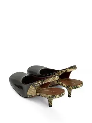 Dries Van Noten Leather Slingback Pumps With Snakeskin Accents
