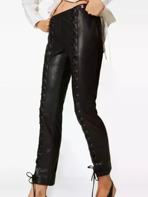 TWINSET Faux Leather Trousers With Ties