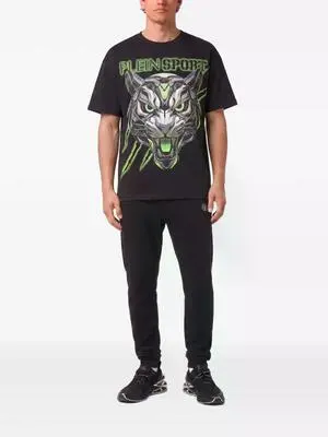 PLEIN SPORT Tiger-print Logo-print T-shirt - Black