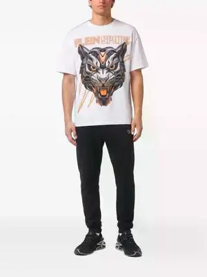 PLEIN SPORT Tiger-print Logo-print T-shirt - White