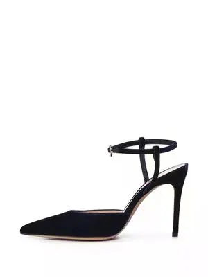 GIANVITO ROSSI Navy Velvet Pointed-toe Ankle-strap Pumps - Blue