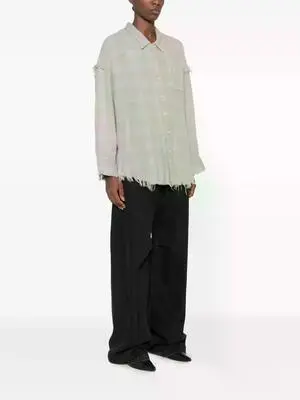 R13 Long Sleeve Plaid Shirt With Distressed Detailing