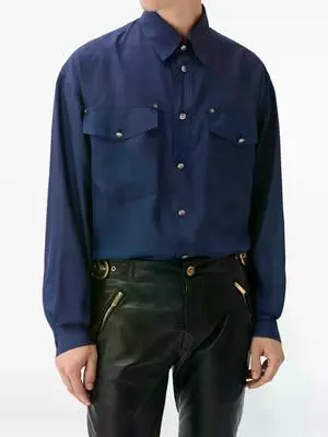 Versace Eembroidered-detail Silk-poplin Shirt