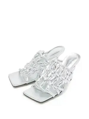 Bottega Veneta Intrecciato Metallic Leather Stiletto Sandals - Silver