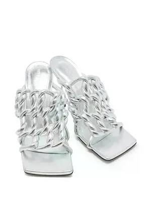 Bottega Veneta Intrecciato Metallic Leather Stiletto Sandals - Silver
