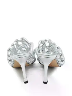 Bottega Veneta Intrecciato Metallic Leather Stiletto Sandals - Silver