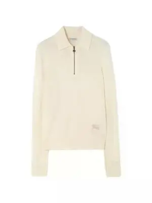 Burberry Long Sleeve Cashmere Polo Shirt - Neutrals