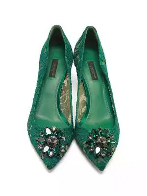 Dolce & Gabbana Bellucci Lace Pumps With Crystal Embellishment - Green