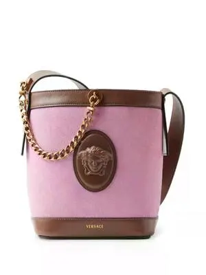 Versace Pivot Mini Suede Bucket Bag Pink