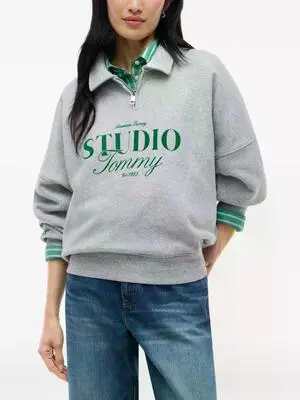 Tommy Hilfiger Logo-print Zip-neck Polo Top