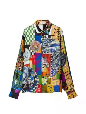Versace Printed Silk Twill Regular Shirt - Black
