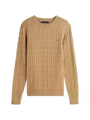 Tommy Hilfiger Cable-knit Embroidered-logo Sweater - Brown