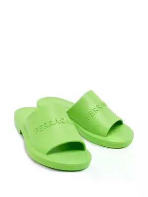 FERRAGAMO Giuneva Embossed Logo Slide Sandals - Green