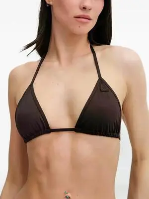Lacoste Triangle Halterneck Swim Top - Brown